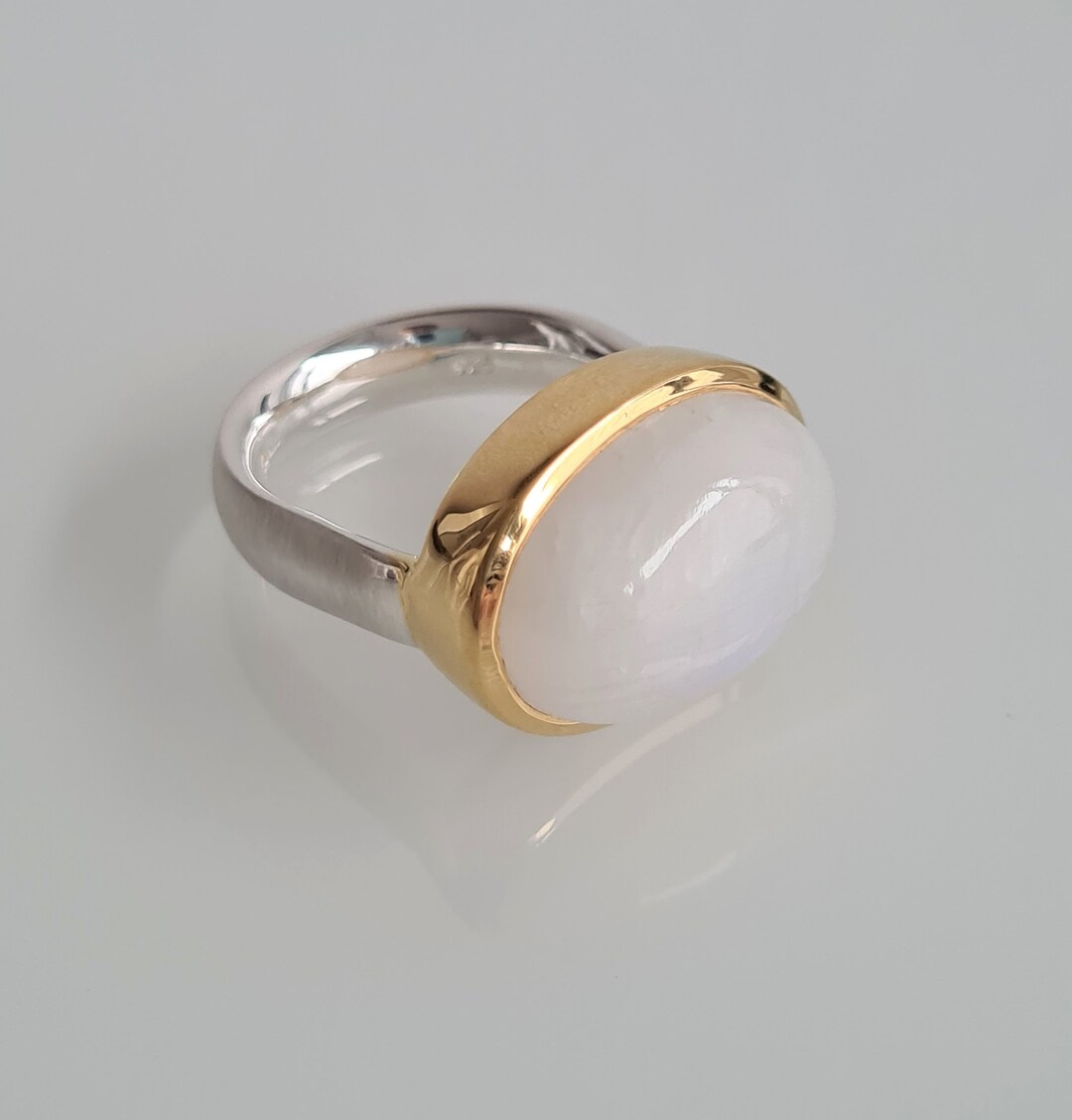 Mondstein Ring groß Silber und Gold Gr. 57/58 - Etsy.de