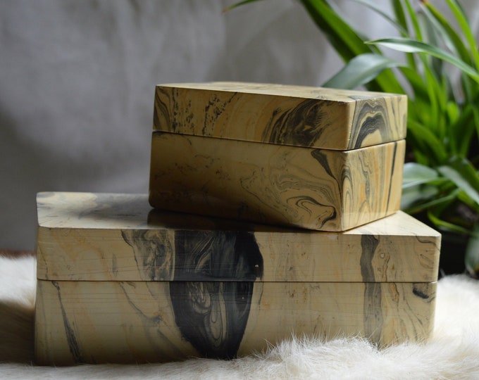 Marbled Lacquer Boxes Antique Wood Box Set Jewelry Box - Etsy