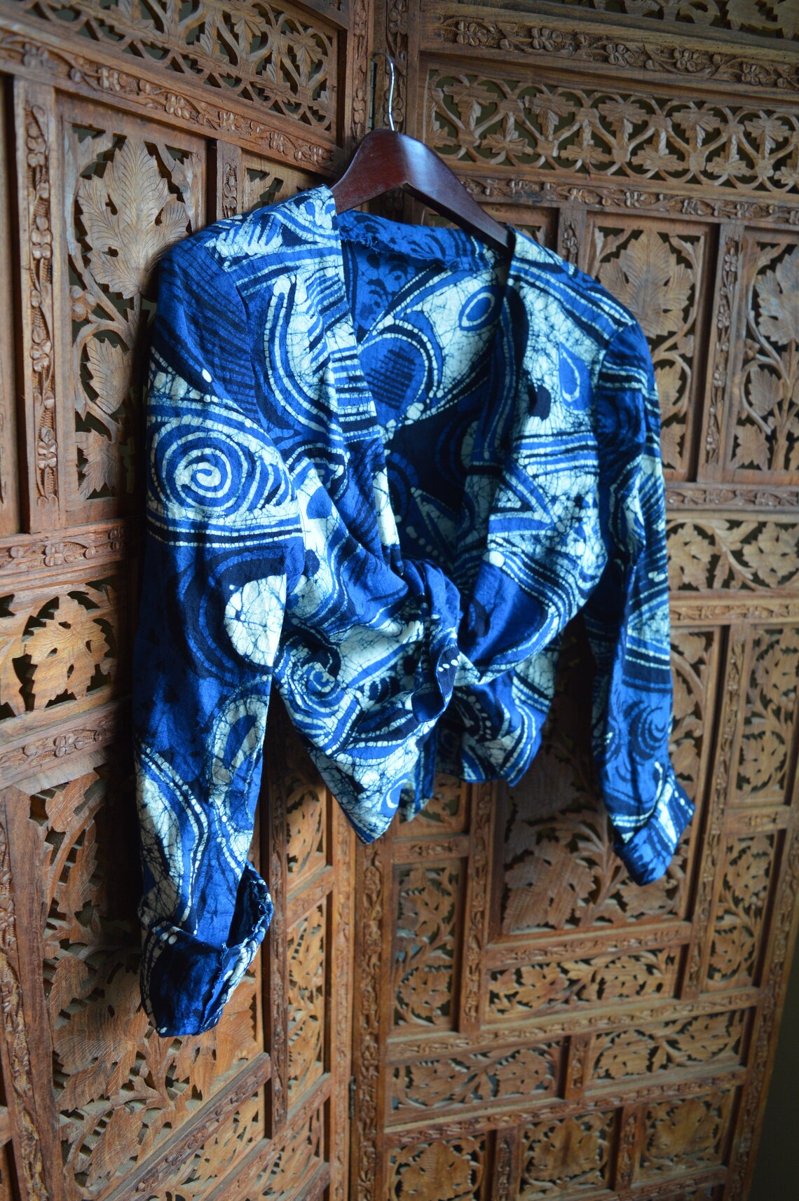 Batik Crop Jacket Vintage Crop Top Tie Front Top | Etsy