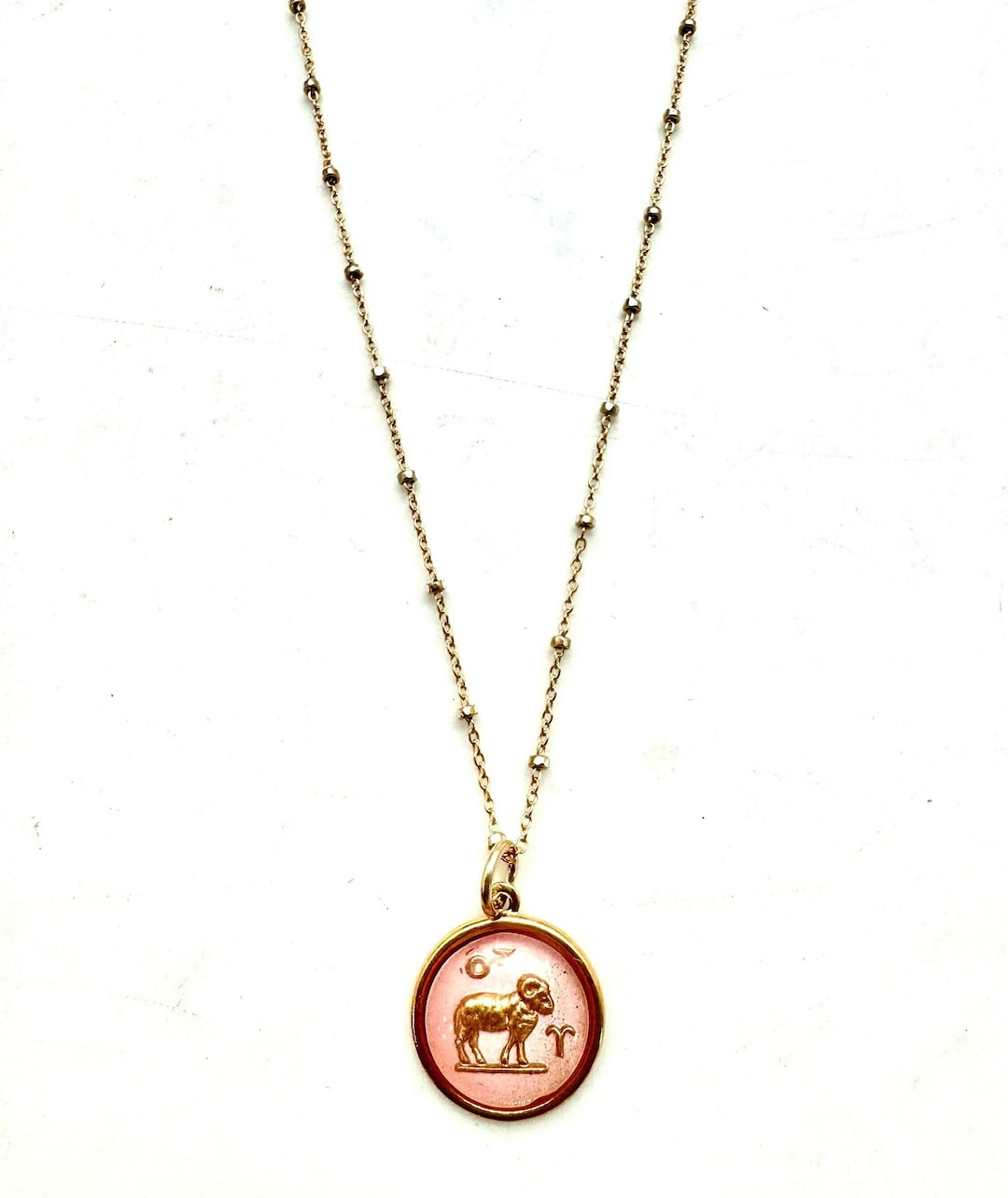 Adorable Vintage Pink Aries German Glass 14 Karat Gold Filled Satellite ...