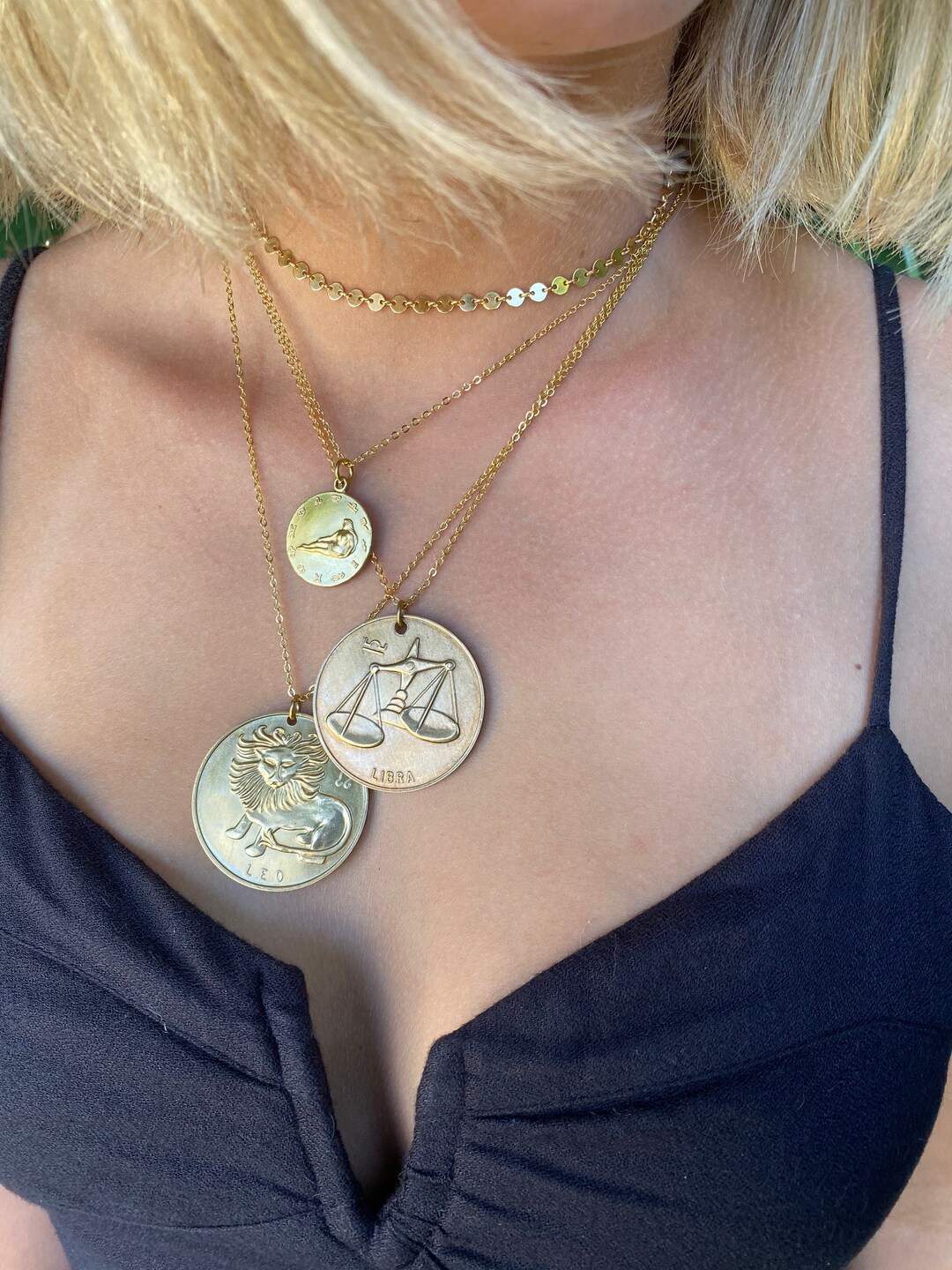 Large Vintage Libra Pendant, Libra Birthday Gift, Gold Horoscope Sign ...