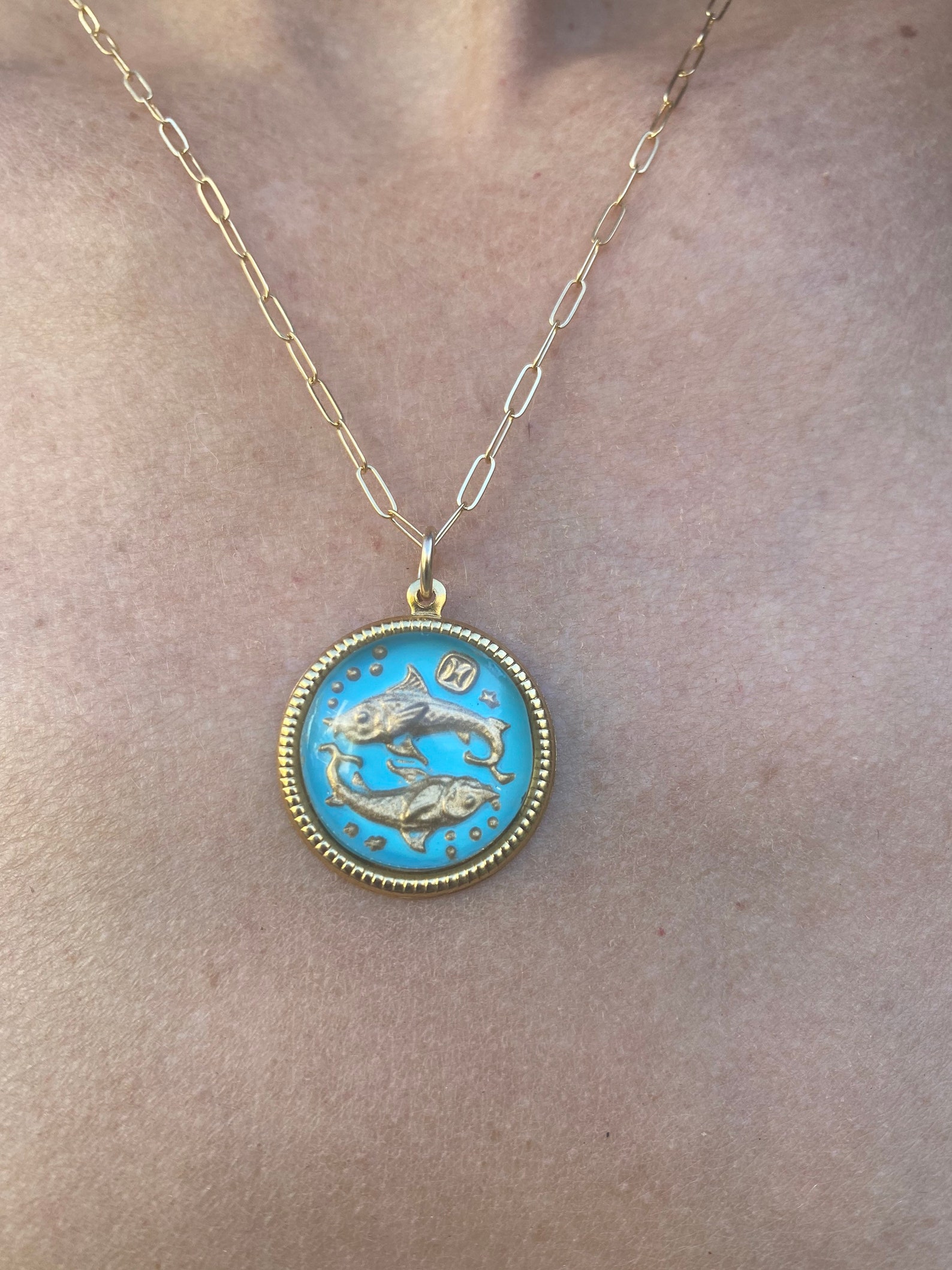 Vintage Pisces Charm Boho Horoscope Glass Pisces Gold Pisces - Etsy