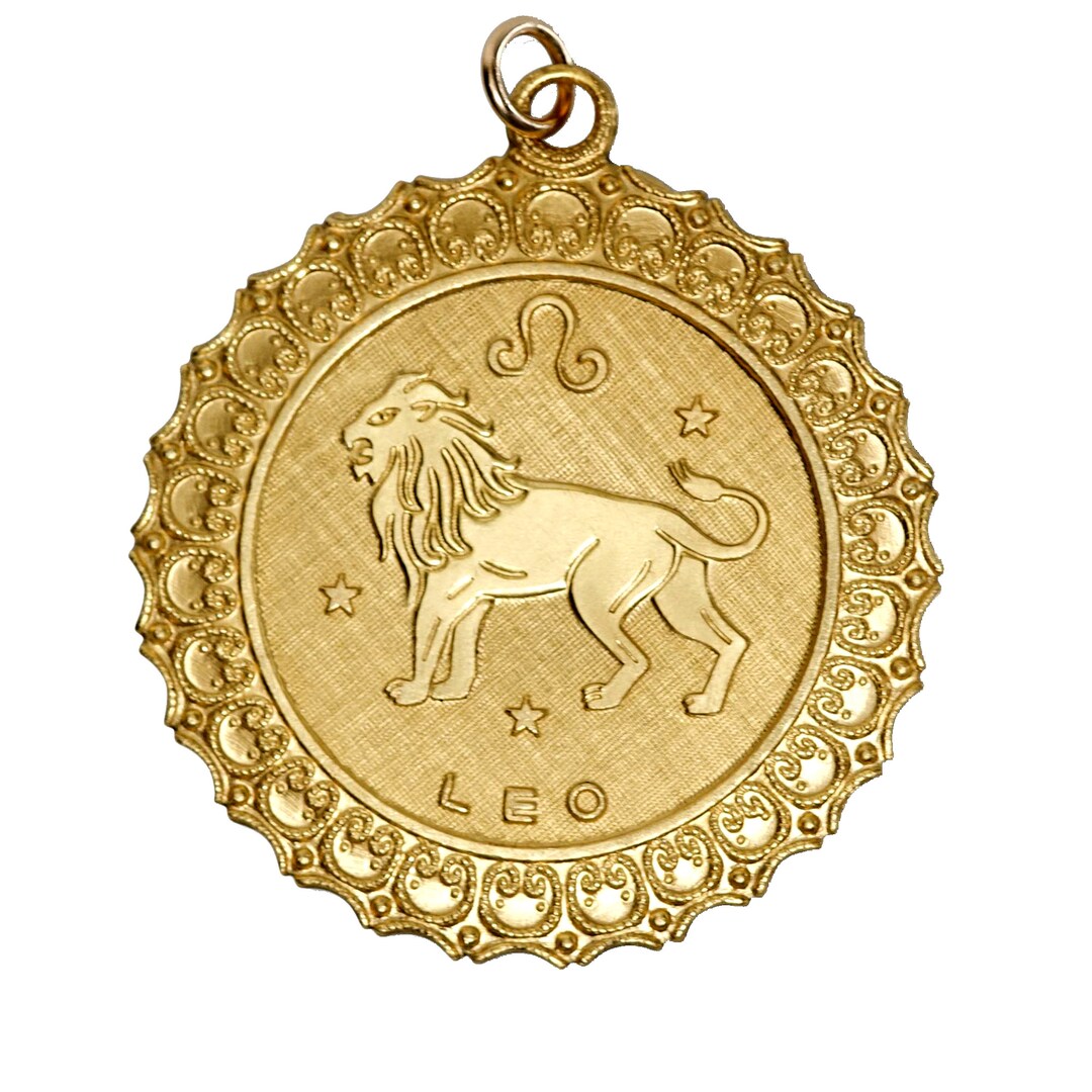 Large Vintage Zodiac Sign Disc Necklace, Cool Boho Leo Horoscope Sign ...