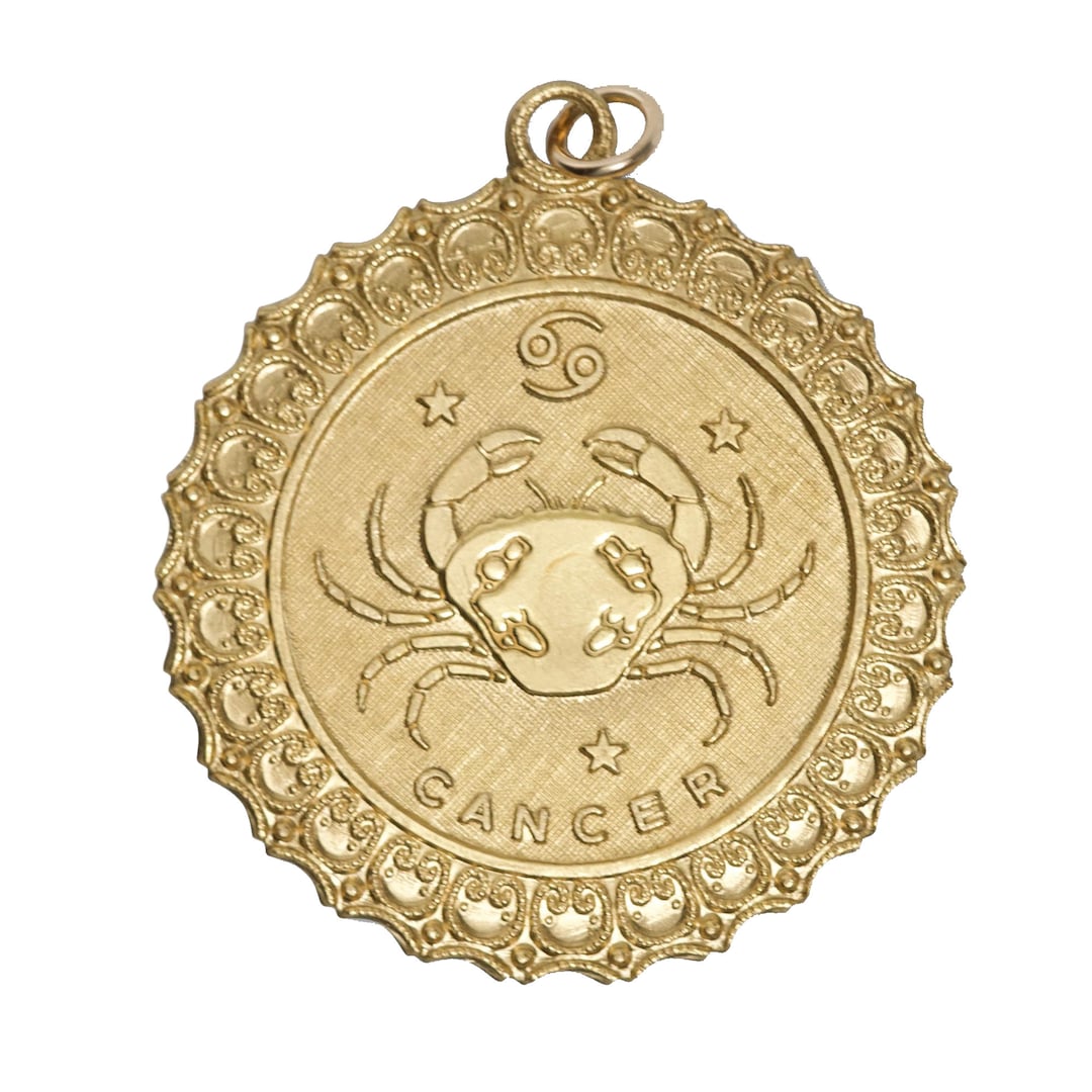 Vintage Brass Cancer Zodiac Necklace, Boho Horoscope Charm - Etsy