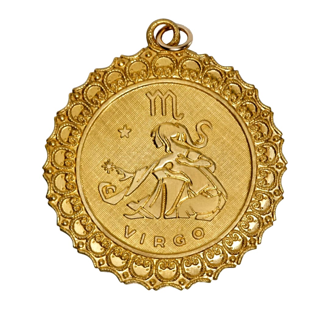 Large Vintage Zodiac Sign Disc Necklace, Cool Boho Virgo Horoscope Sign ...