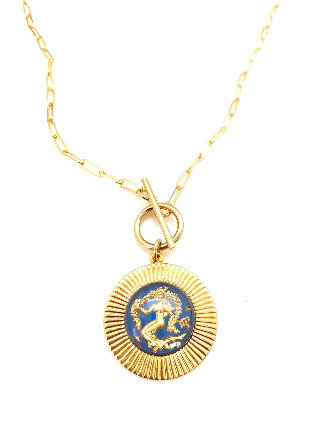 Vintage Virgo Glass Zodiac Necklace, Unique Virgin Horoscope Pendant ...