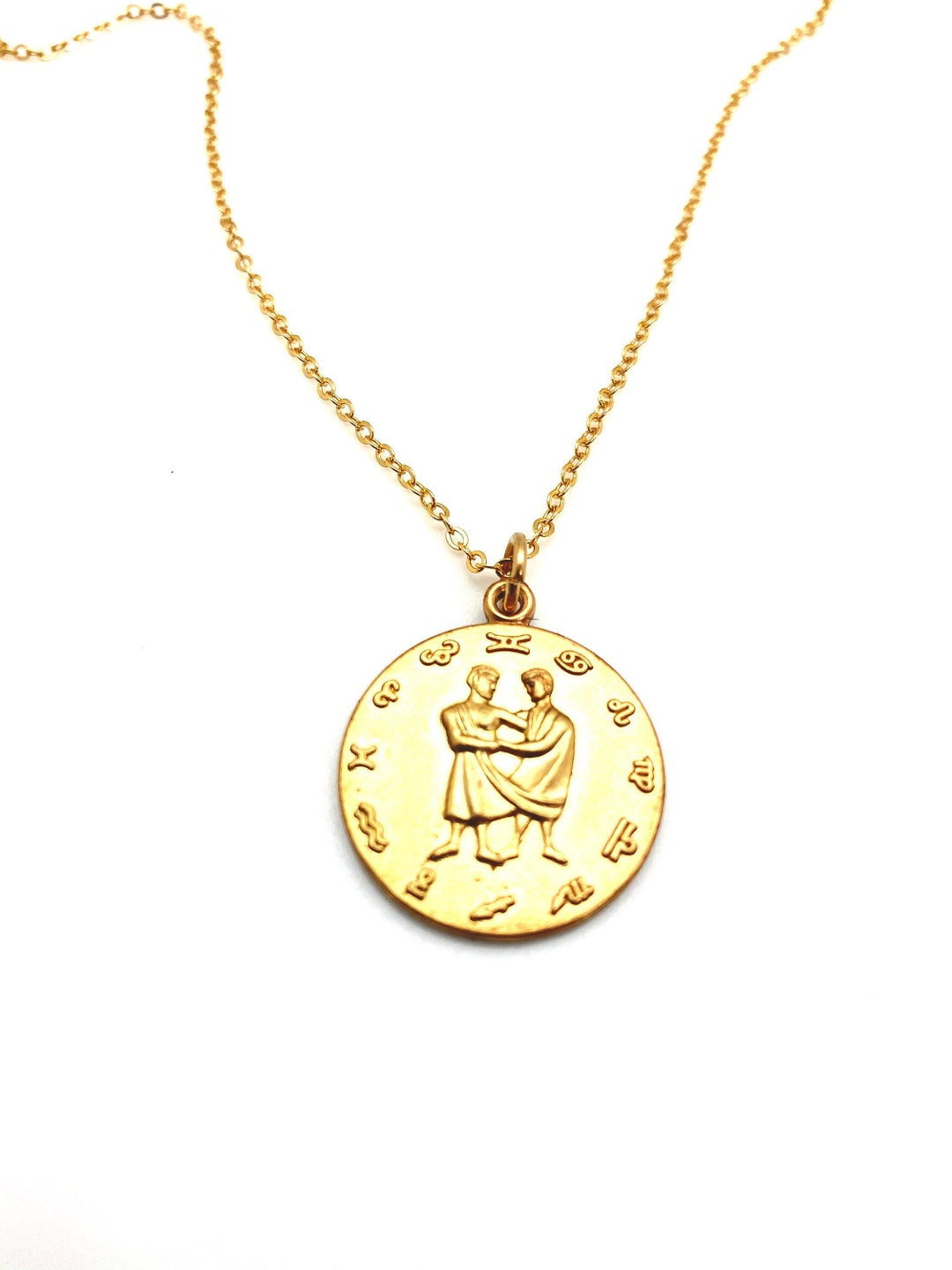Large Vintage Rare Gemini Embossed Pendant, Vintage Gemini Necklace ...