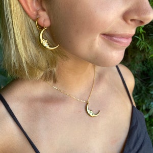 Moon Earrings, Vintage Man in Moon, Brass Moon Face, Gold Filled Ear ...