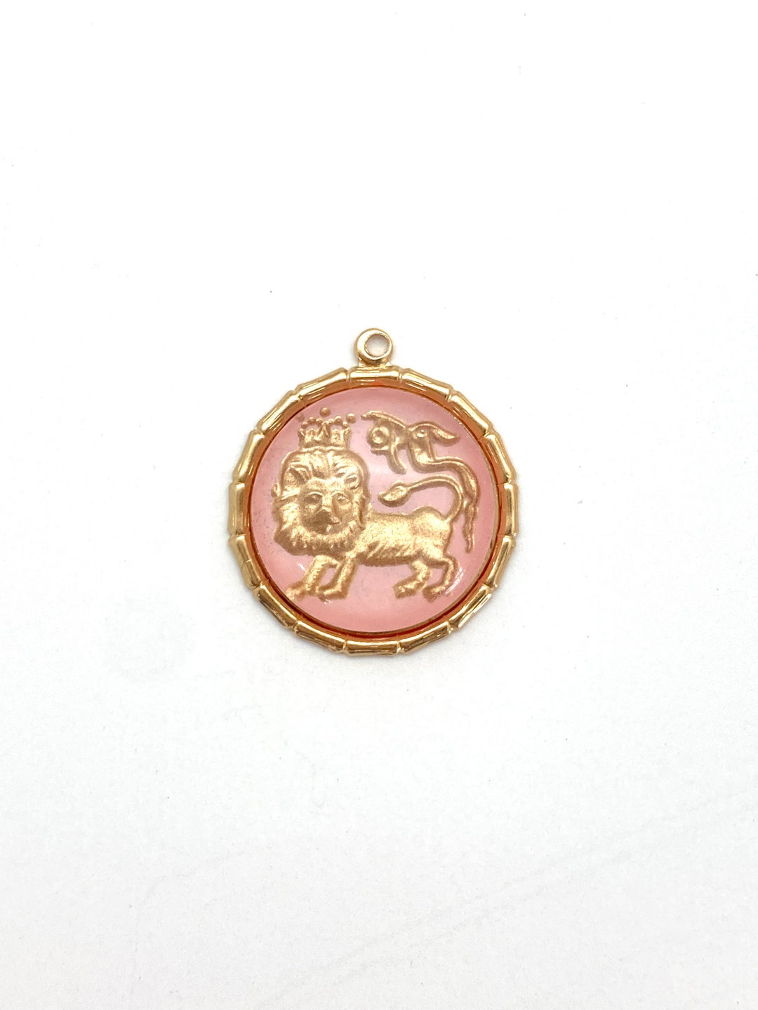 Pink Vintage Leo Charm Boho Horoscope Glass Astrological Charm Gold Leo ...