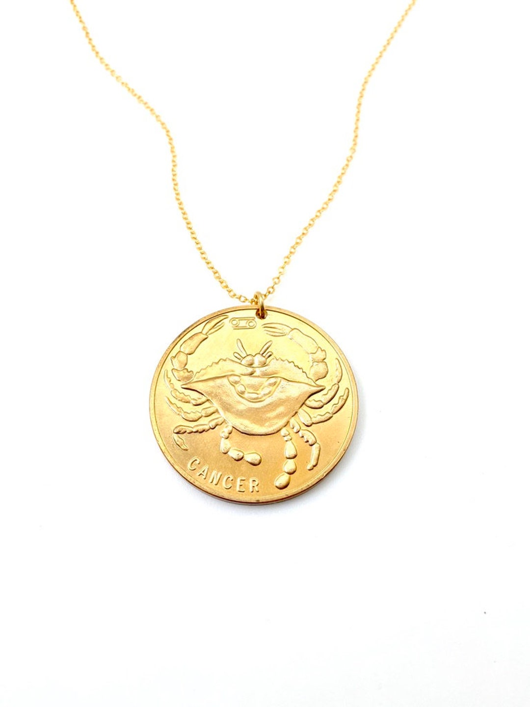 Large Vintage Cancer Pendant, Birthday Gift, Gold Horoscope Sign ...