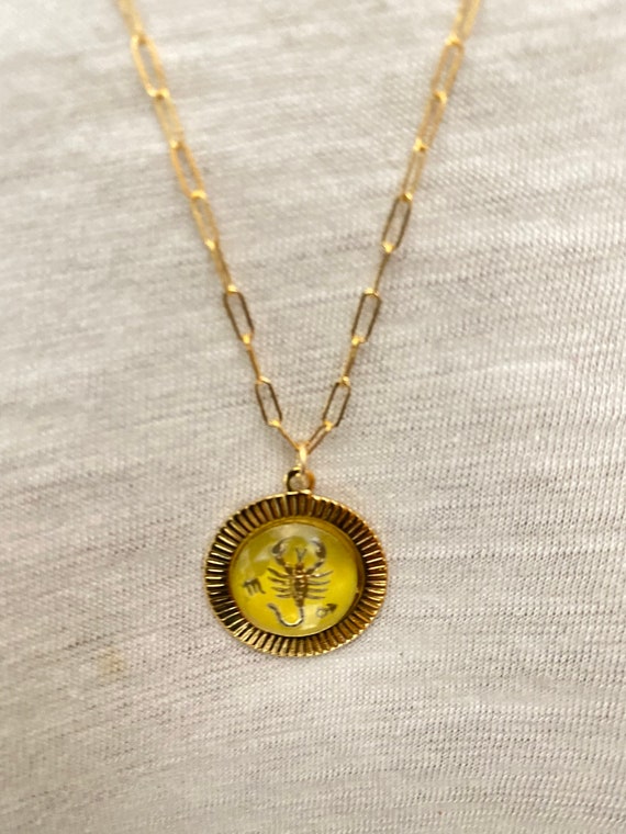 Vintage leo necklace, glass leo lion zodiac sign neck… - Gem