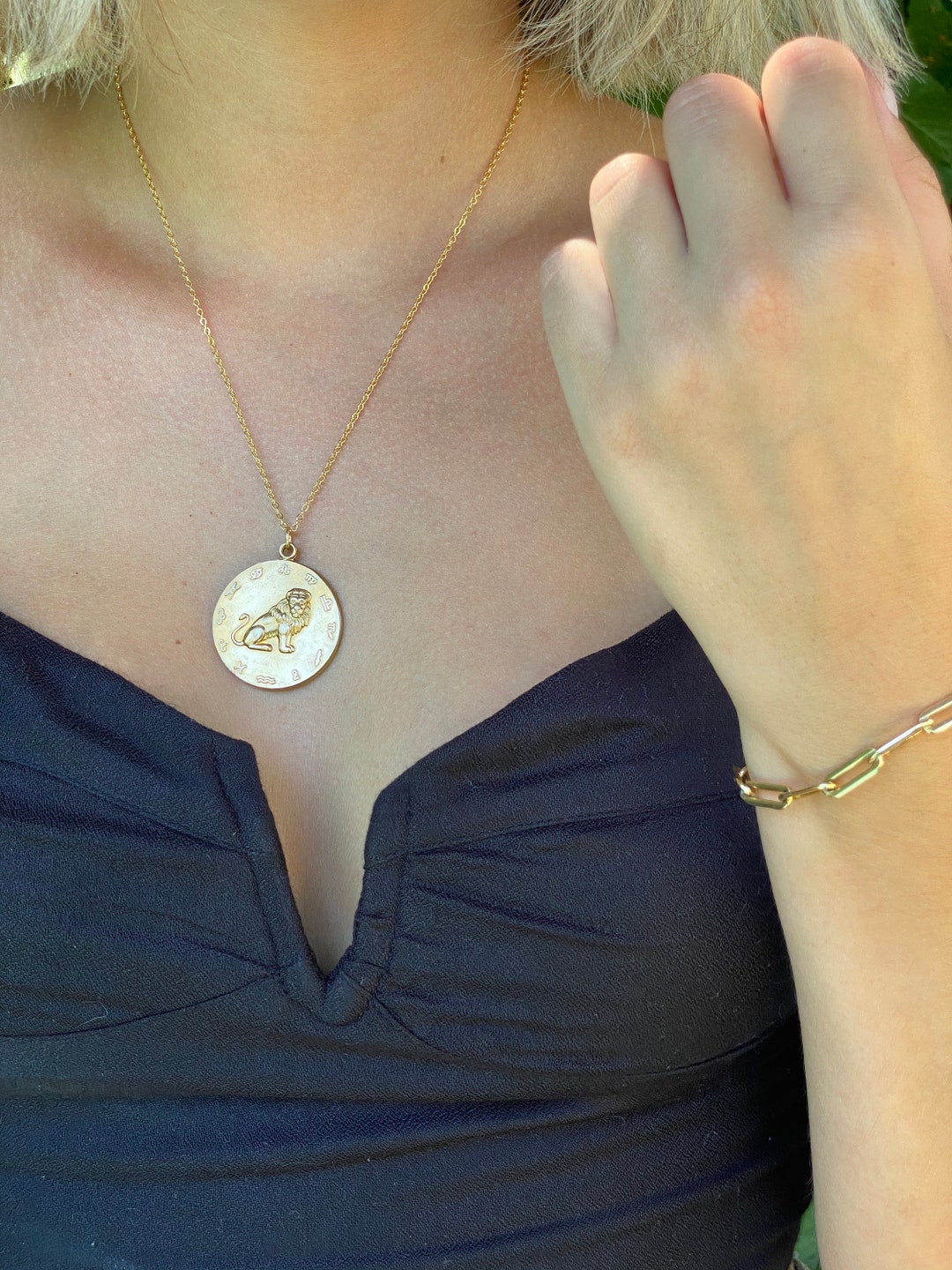 Large Vintage Rare Leo Coin Pendant Vintage Leo Necklace Vintage Zodiac ...