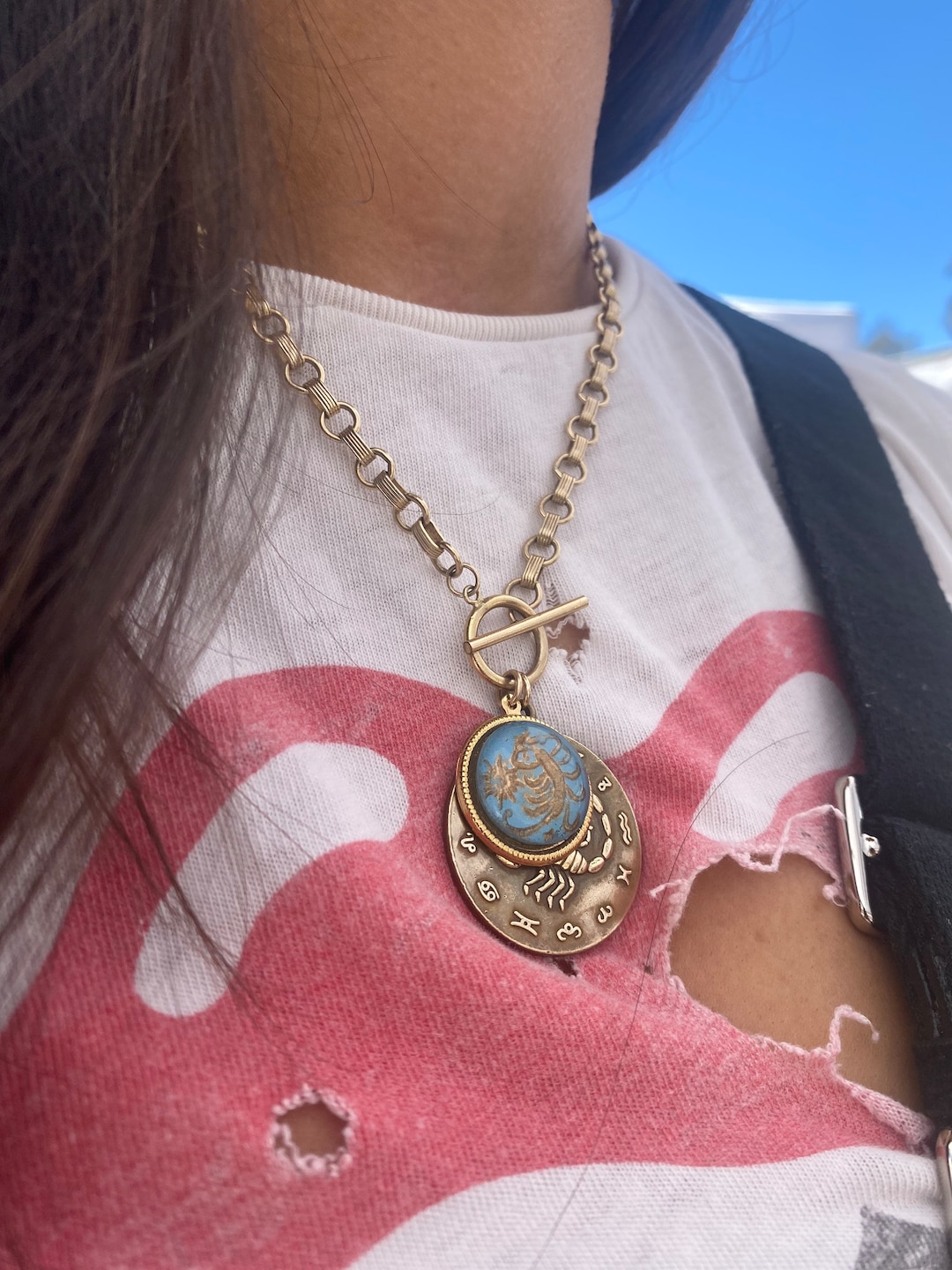 Amazing Vintage Zodiac Charm Necklace, Gold Filled Chain Toggle, Choose ...