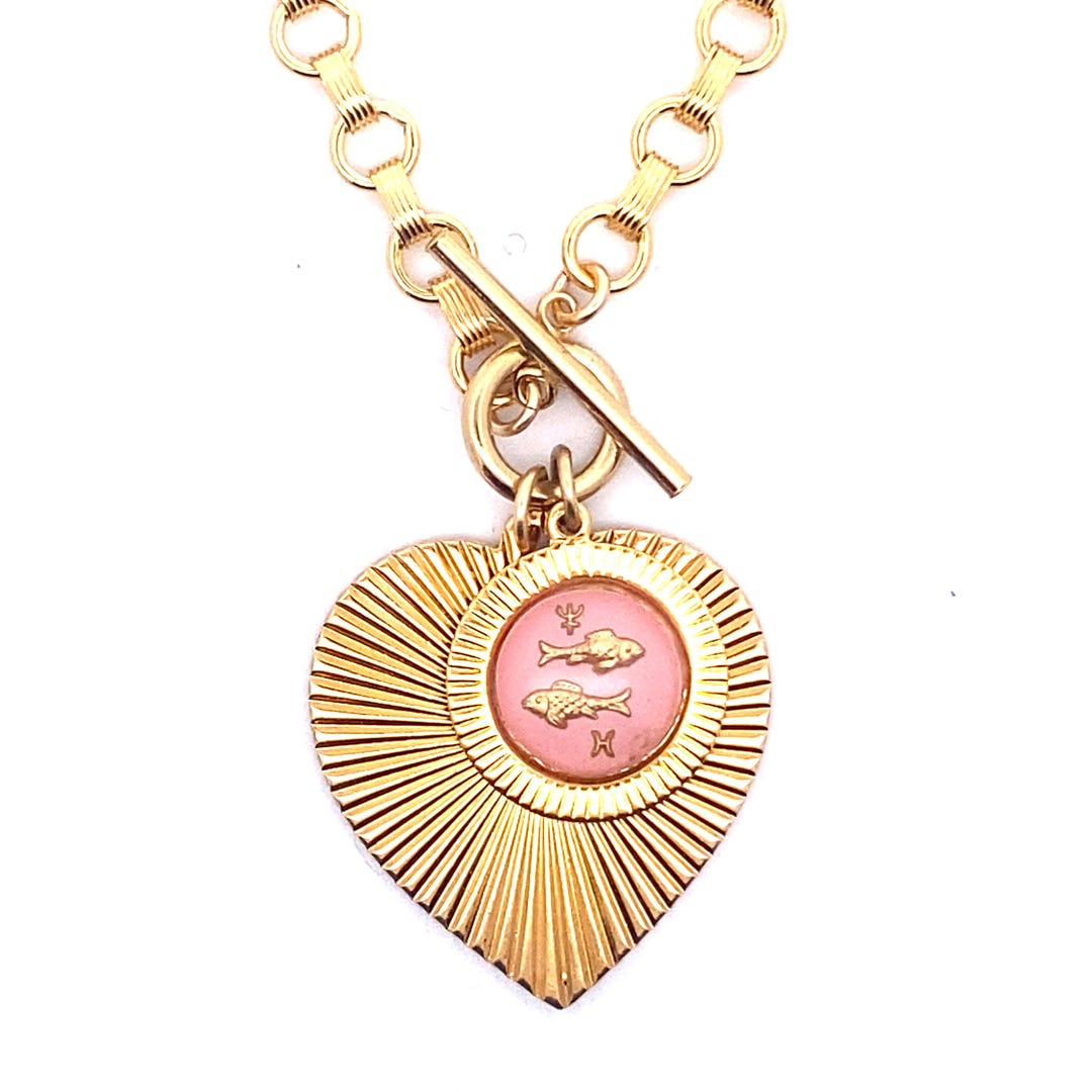 Beautiful Ribbed Heart With Adorable Pisces Pink Vintage Zodiac With ...