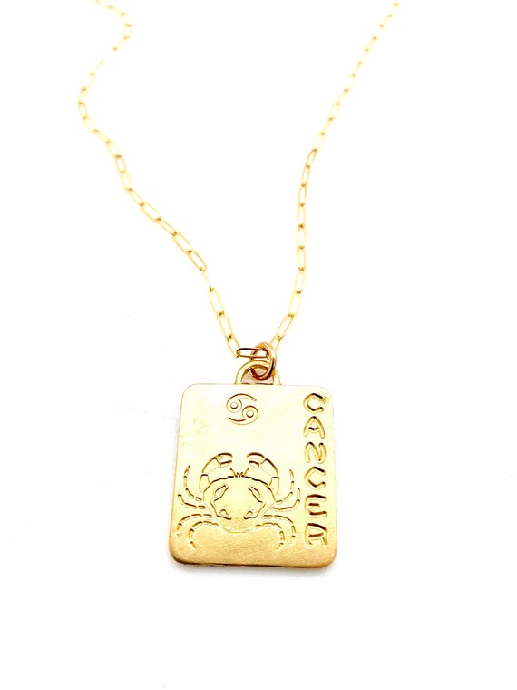 Rare Vintage Scorpio rectangular brass zodiac necklac… - Gem
