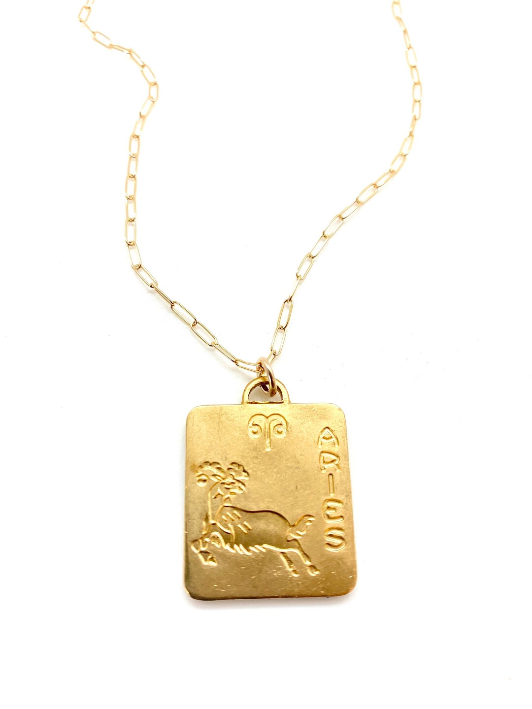 Vintage Aries Zodiac Brass Charms, Boho Astrological Necklace, Gold ...