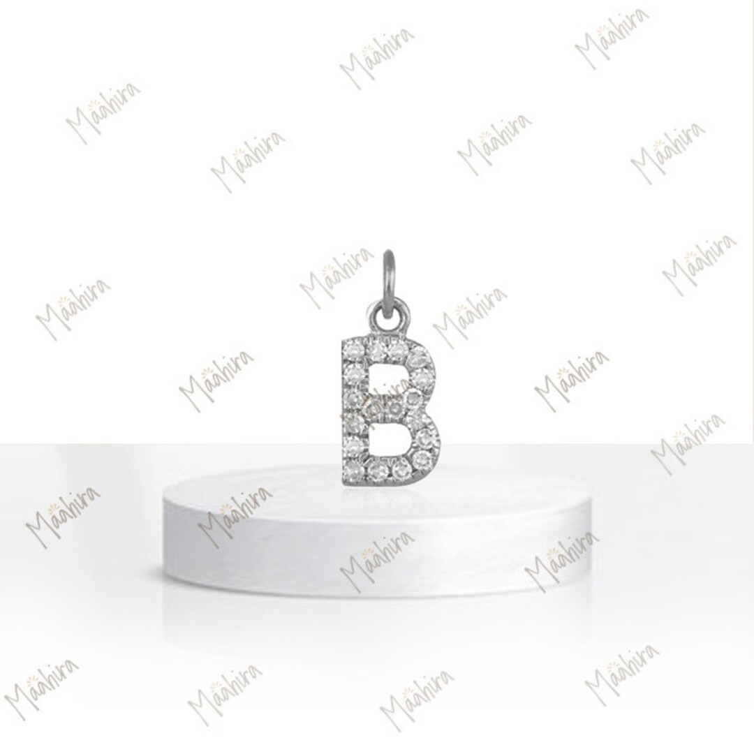 14k White Gold Diamond Letter Charm B 4.20x6.50mm Initial B Custom ...
