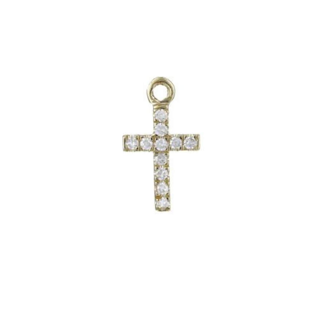 14k Yellow Gold Diamond Studded Cross Charm, Gold Religious Charm, Mini ...