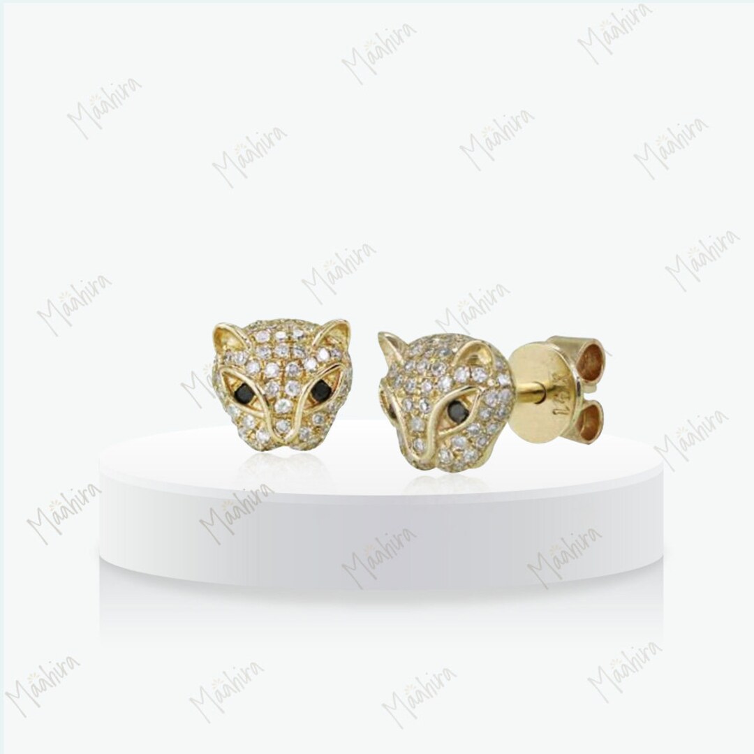 Diamond Cat Head in 14K Yellow Gold - Etsy