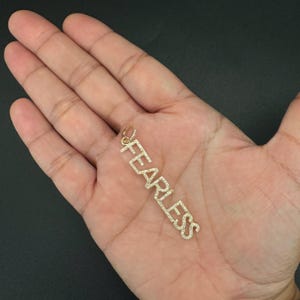 14k Yellow Gold Diamond FEARLESS Word Pendant - Etsy