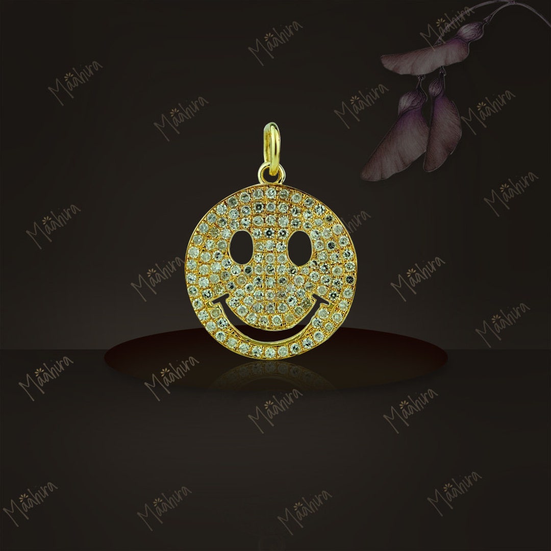 14k Yellow Gold Diamond Smiley Face Emoji Charm 12.60mm, Smiley Face ...