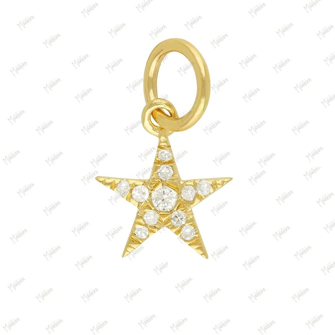 14k Yellow Gold Diamond Star Charm 8mm, Gold Star Charm, Star Charm ...