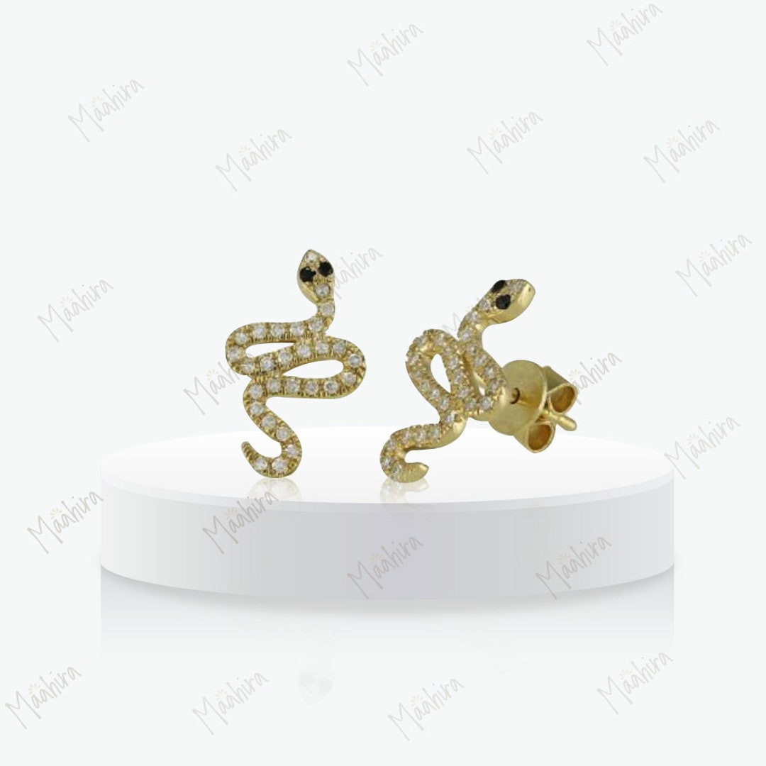 14K Yellow Gold Snake Stud Earring, Serpent Earrings, Gold Snake Earrings, Snake Earrings, Snake ...