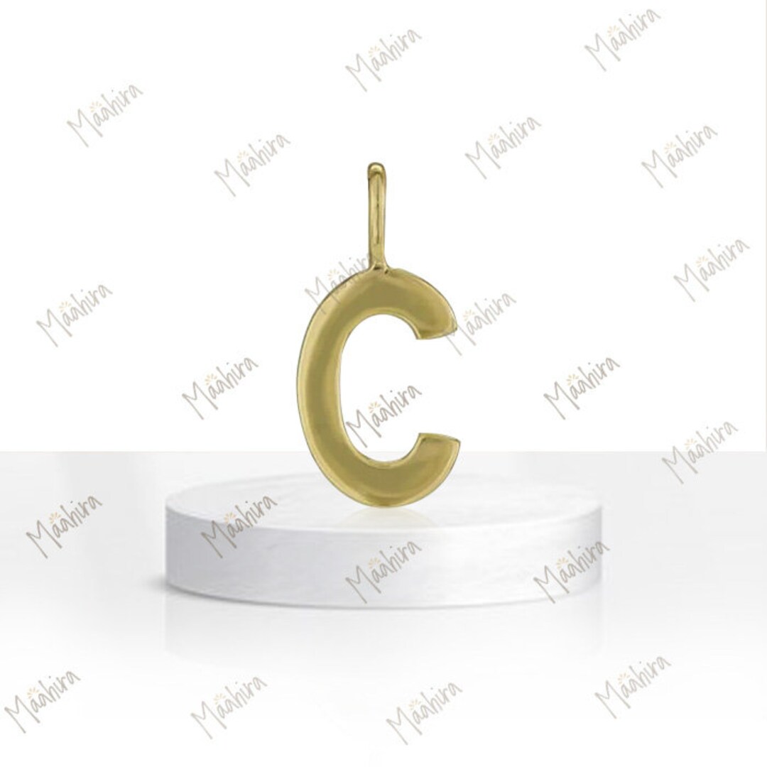 14k Solid Yellow Gold Letter C Charm 8mm (JR 3mm), Initial Letter Charm ...