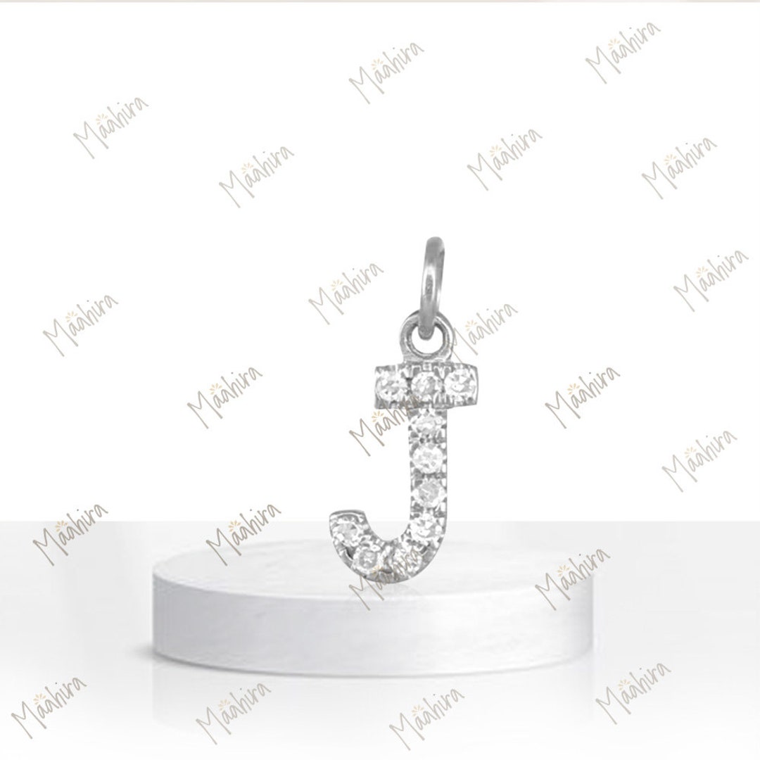 14k White Gold Diamond Letter J Initial J Custom Diamond - Etsy