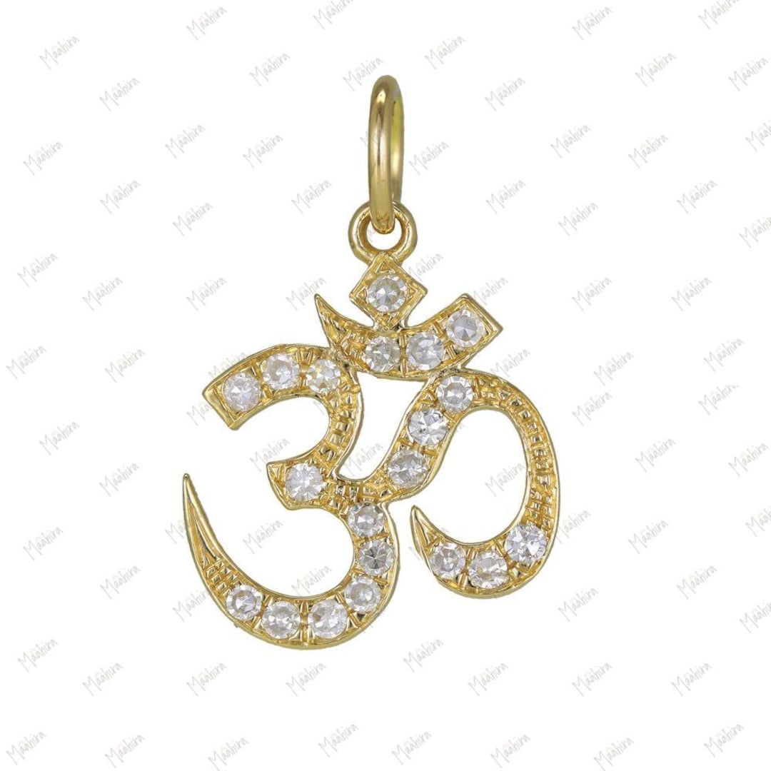 14k Yellow Gold Diamond Om Charm 11x11.50mm, Religious Charm, Om Sign ...