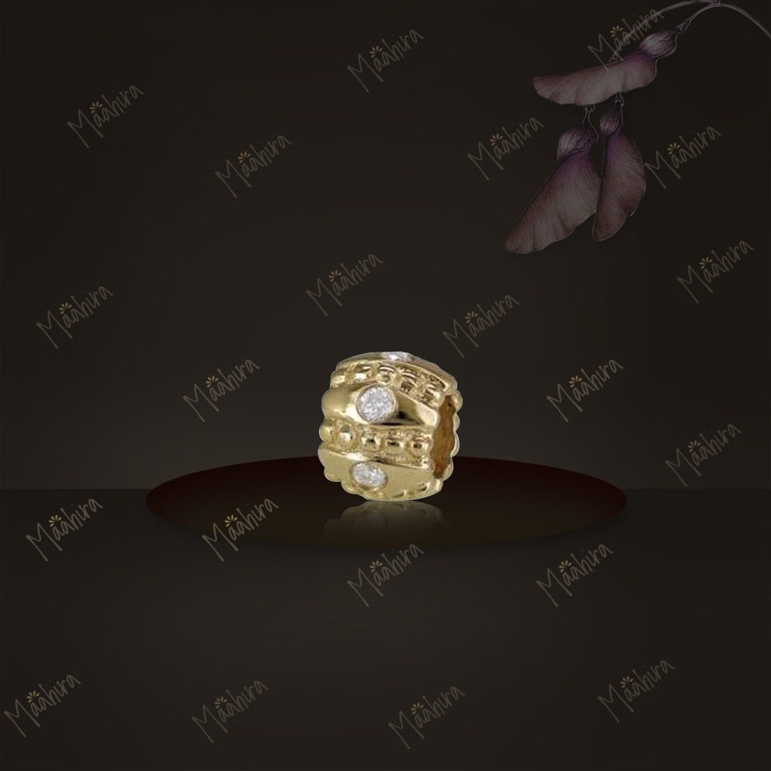 14k Yellow Gold Diamond Rondelle Spacer Charms 5x6.30mm, Gold Roundel ...