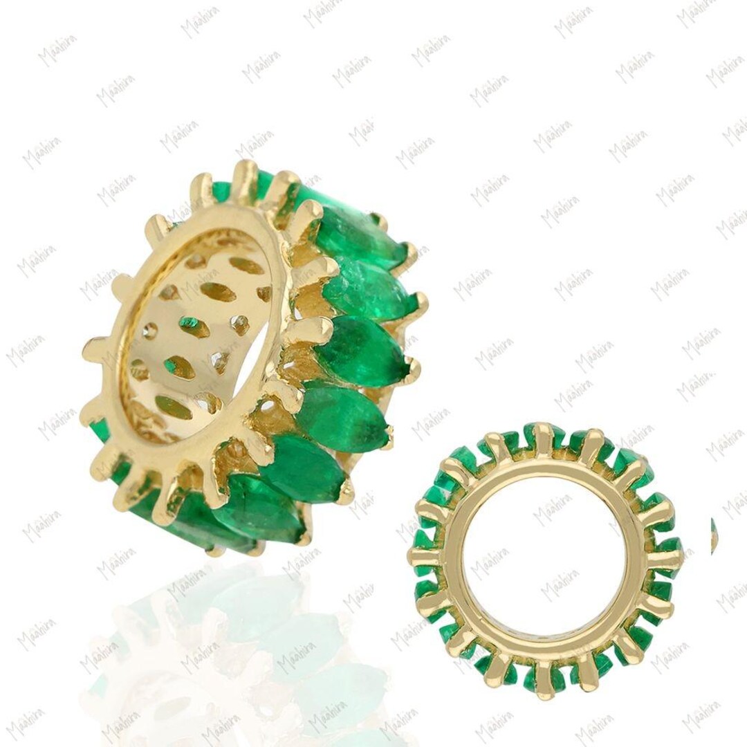 14k Yellow Gold Emerald Roundel Bead Charm (8x8mm) - Etsy