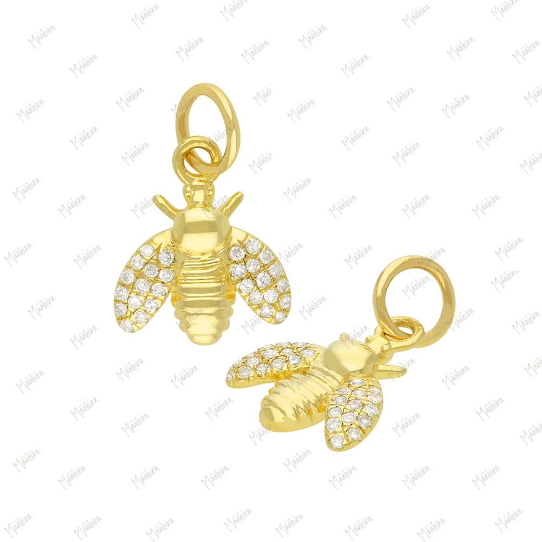 14k Yellow Gold Diamond Bumble Bee Charm 10.20x9.20mm, Minimalist ...