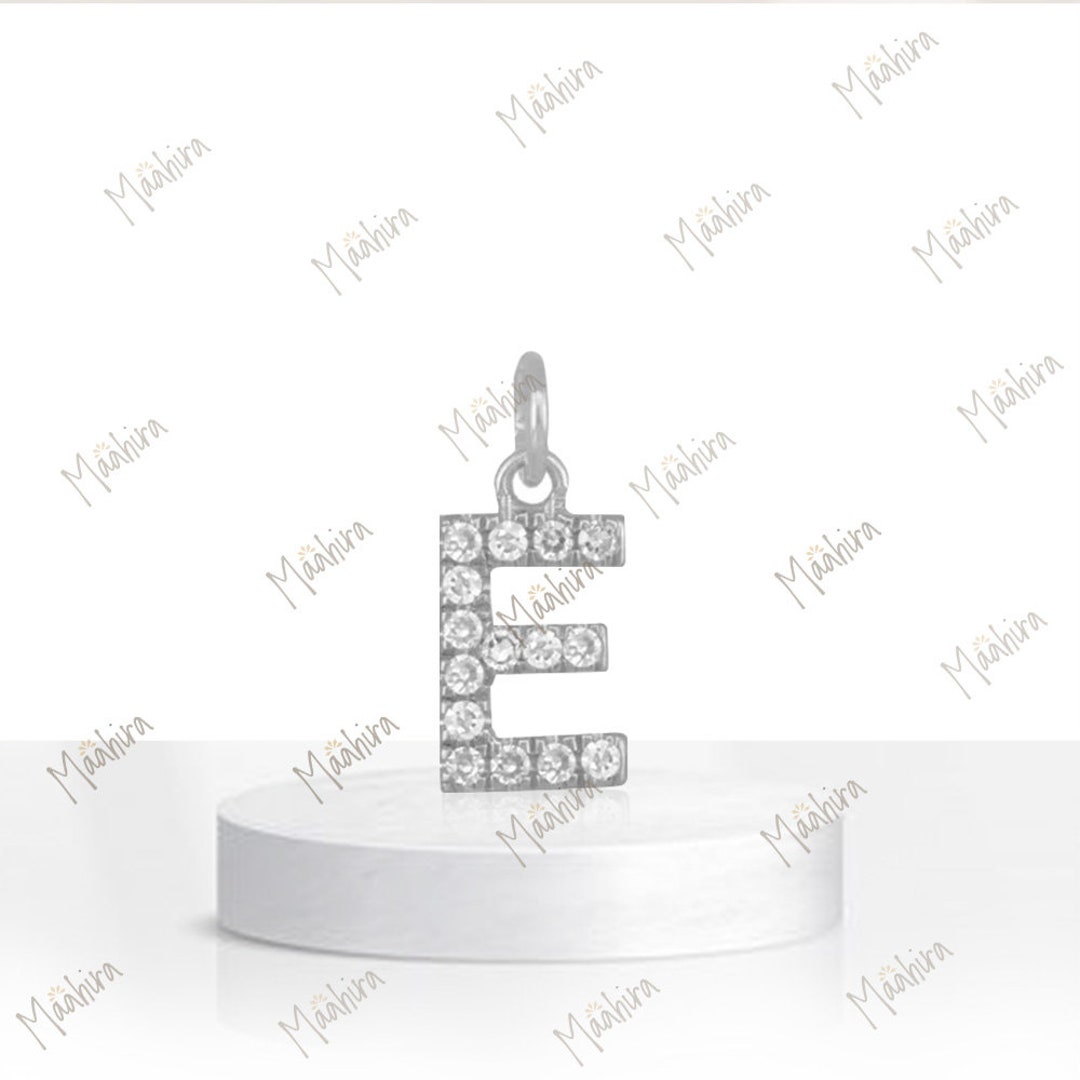 14k Solid Gold/white Gold Diamond Letter E Charm 4.30x6.50mm, Initial ...