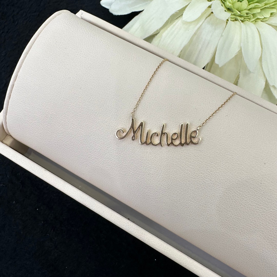14K Yellow Gold Michelle Name Necklace, Custom Name Necklace ...