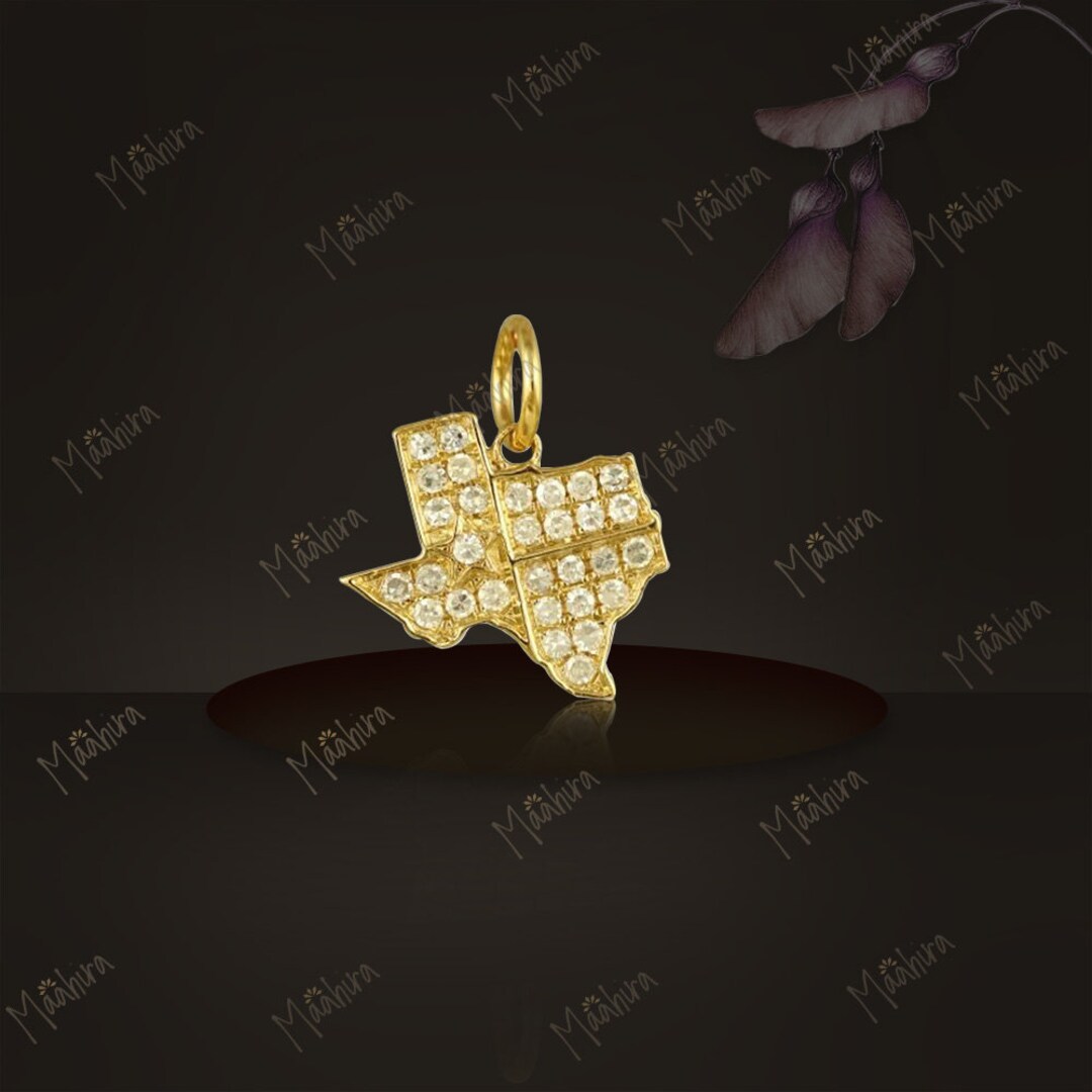 14k Yellow Gold Diamond Texas Map Charm, State Pride - Etsy