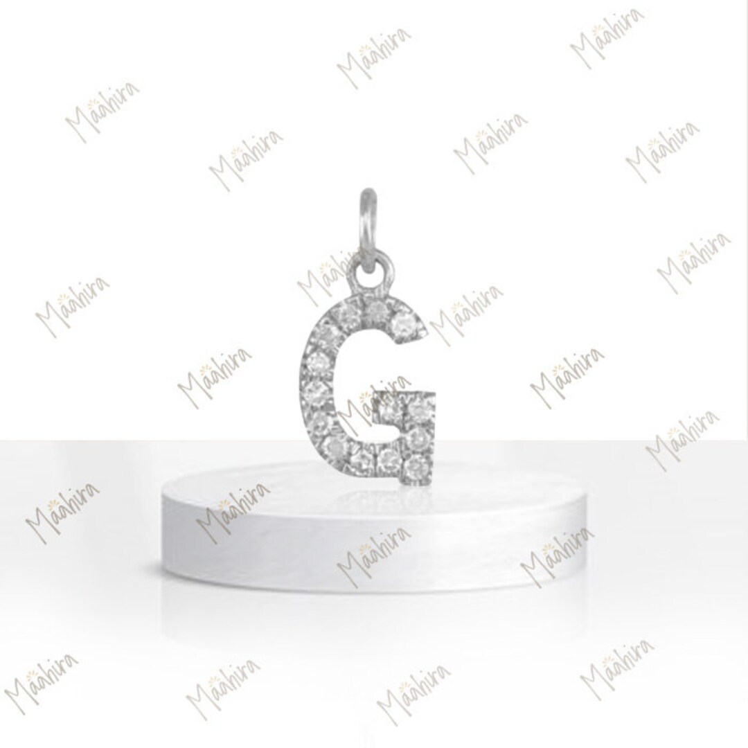 14k White Gold Diamond Letter G Charm, Initial Letter Charm, Letter Charms, Initial Charms ...