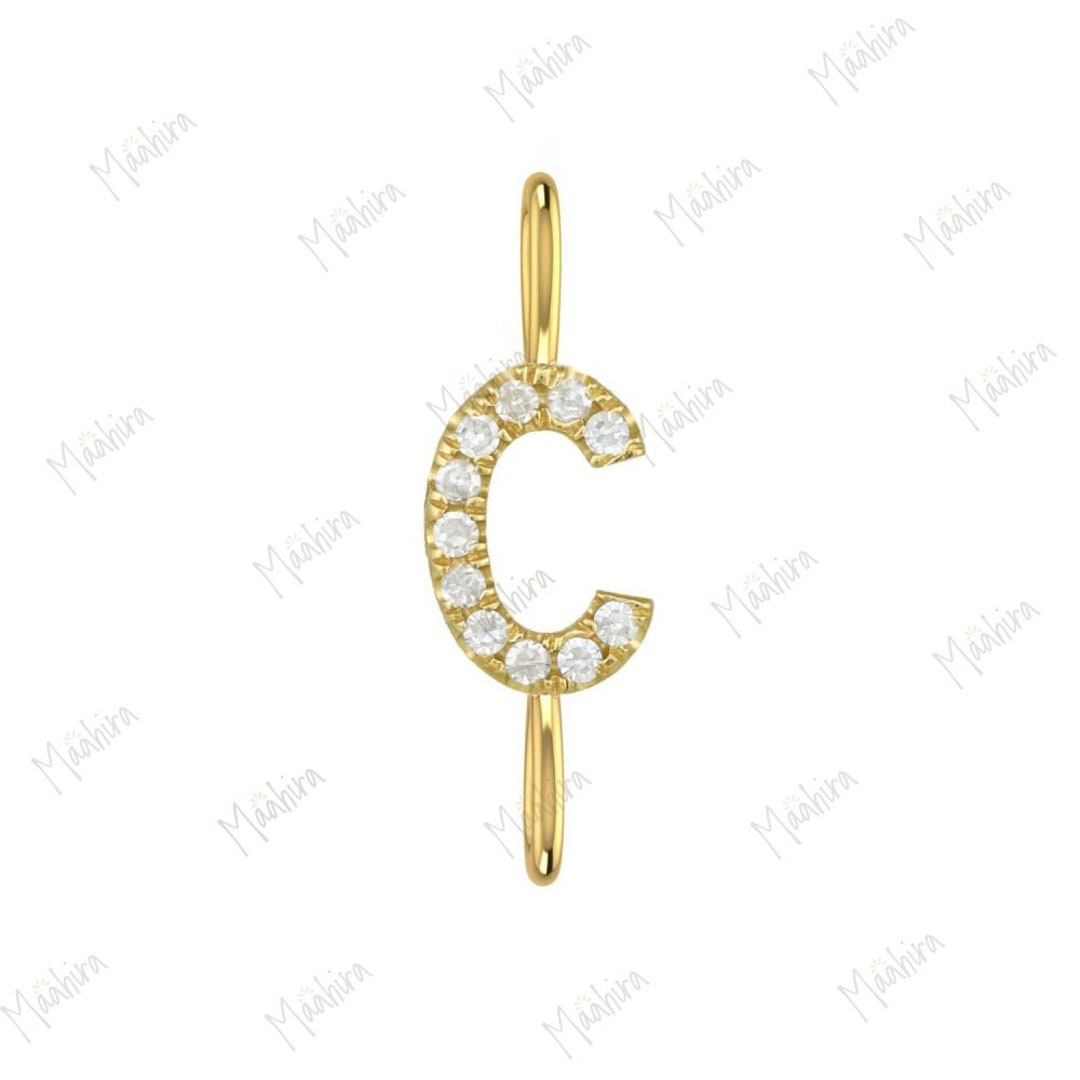 14k Solid Gold Diamond Alphabet Initial Letter C Charm, Initial Charm ...