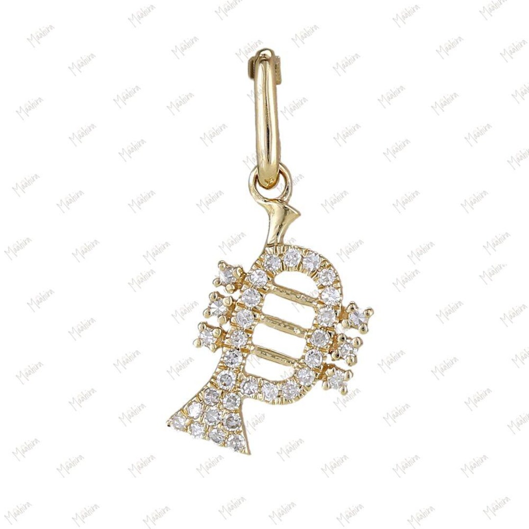 14K Yellow Gold Diamond Trumpet Charm, Luxury Musical Jewelry Gift ...