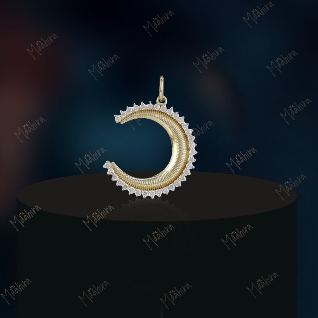 14k Yellow Gold Moon-shaped Diamond Pendant 21x23mm - Etsy