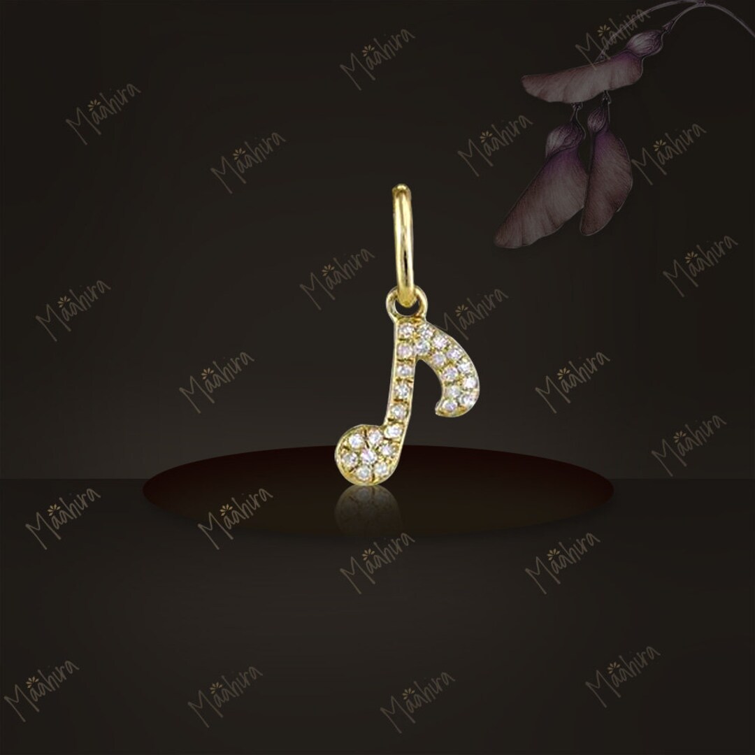 14k Yellow Gold Diamond Music Note Charm, Music Note Charm, Earring ...
