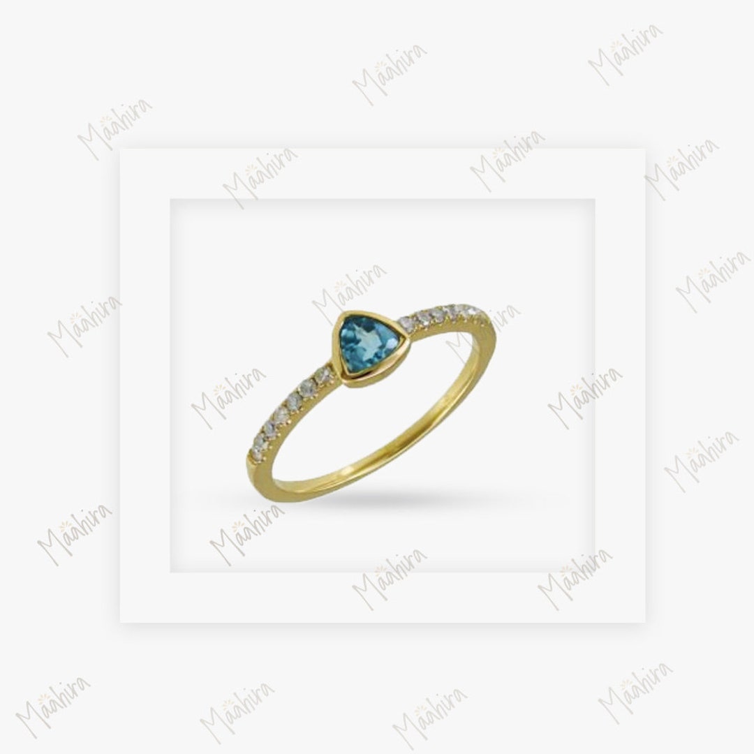 14k Yellow Gold Diamond Triangle Cut Blue Sapphire/blue Topaz/turquoise ...