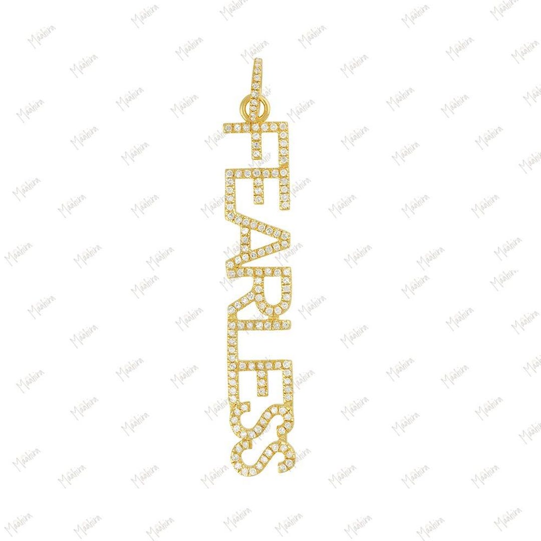 14k Yellow Gold Diamond FEARLESS Word Pendant - Etsy