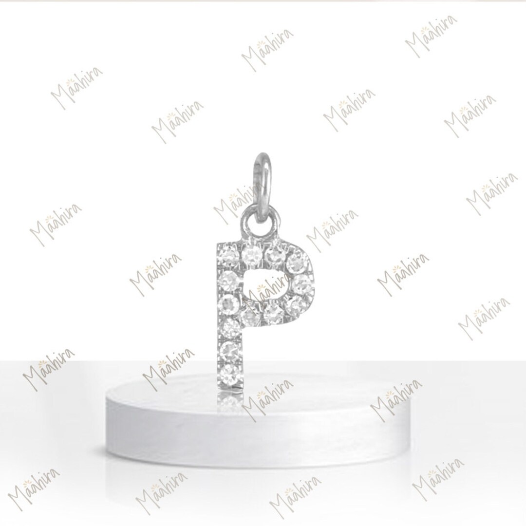 14k White Gold Diamond Letter P Charm 4.30x6.50mm, Initial Letter Charm ...