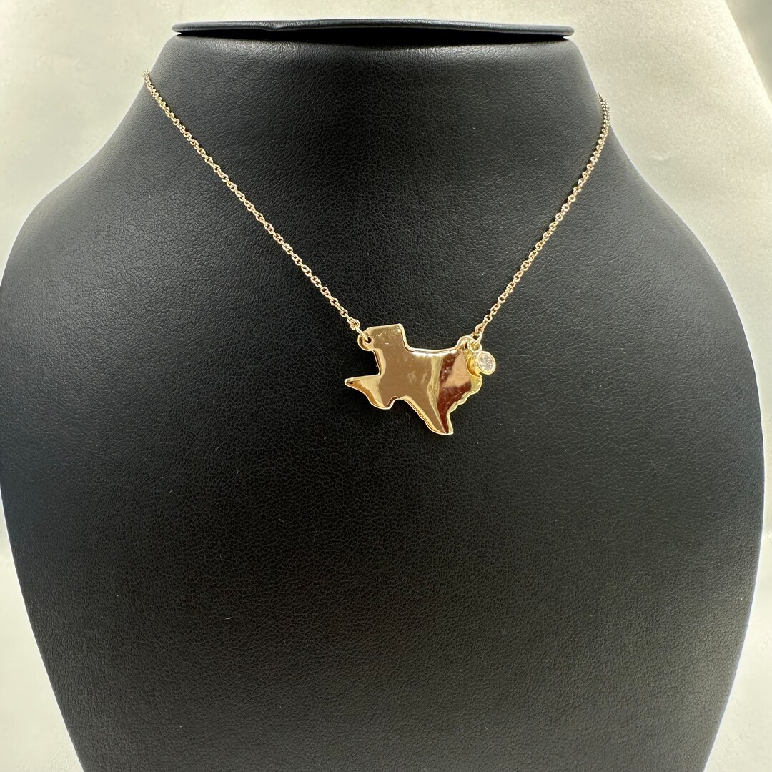14k Yellow Gold Diamond Texas Map Necklace 20x16mm, Texas Map Necklace ...