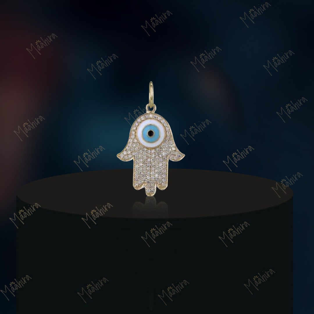 14k Gold, White Gold, Rose Gold, Hamsa Hand Diamond Pendant, Evil Eye ...