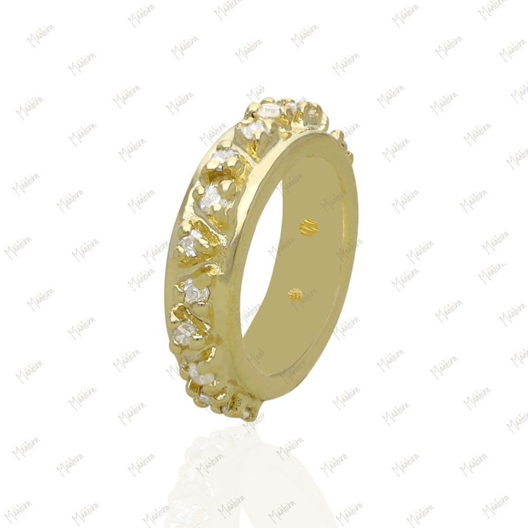 14k Yellow Gold Diamond Roundel Bead 8x8mm, Gold Roundel Beads in ...
