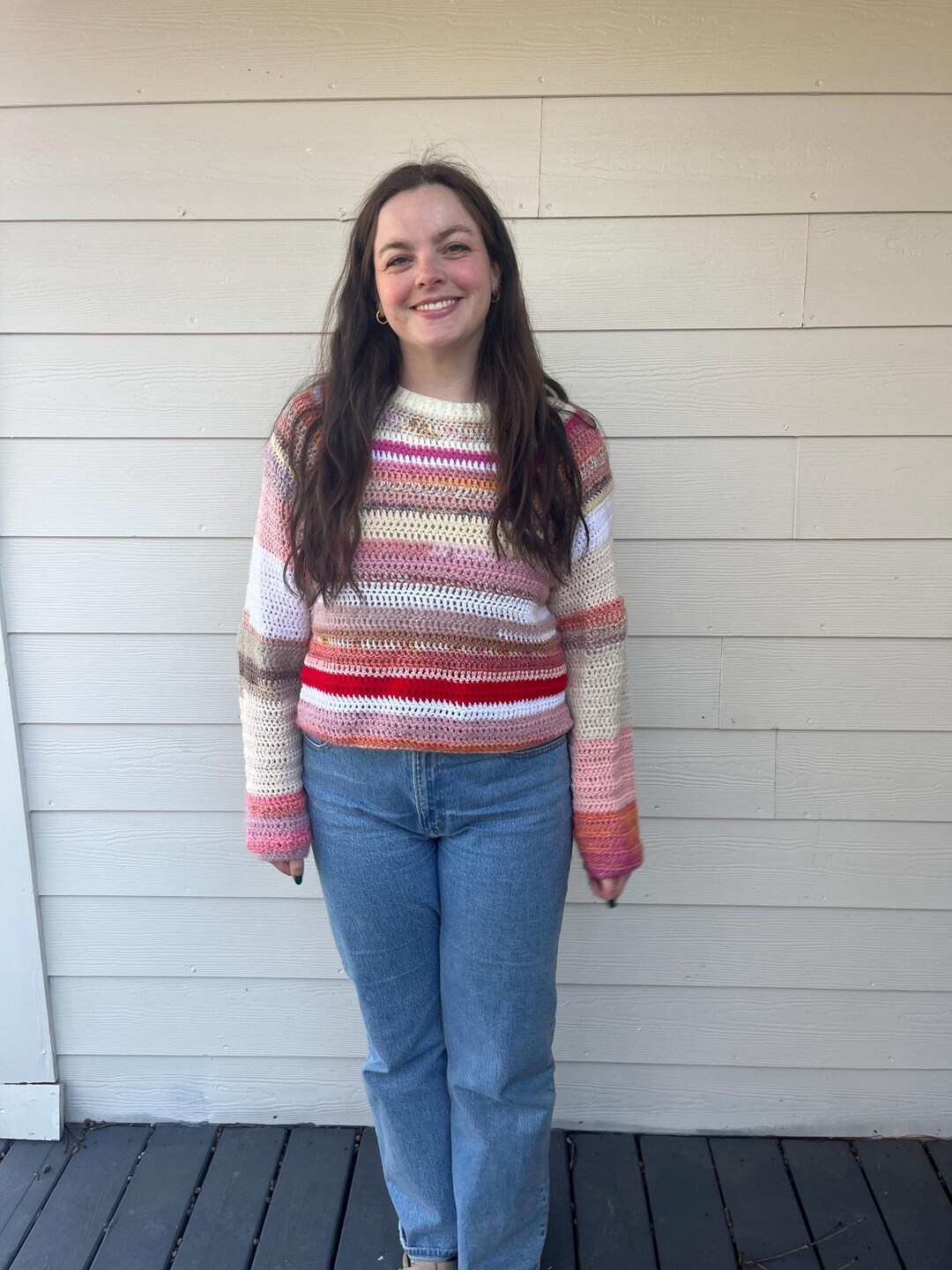 Crochet Scrap Pink and Red Sweater - Etsy