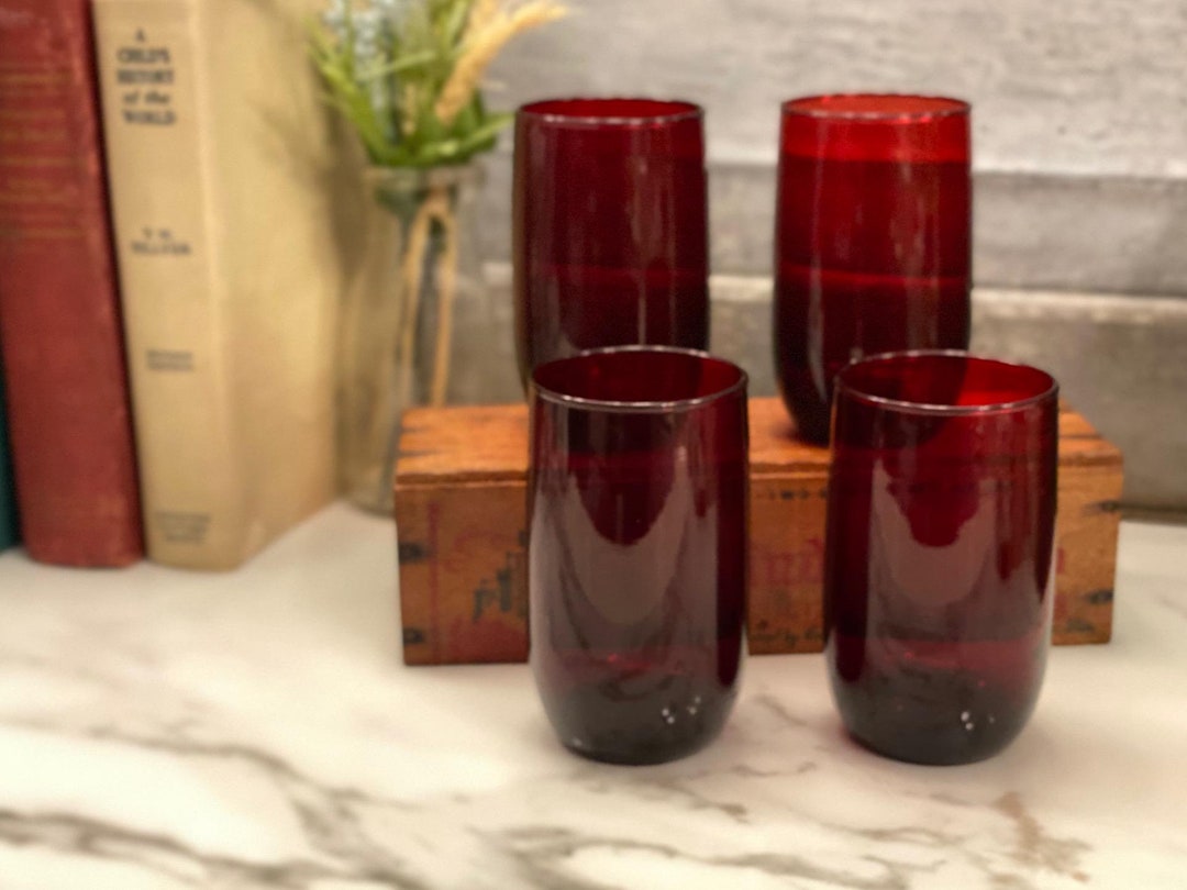 Set of Four Vintage Ruby Red 9 Oz Flat Tumblers | Anchor Hocking "roly ...