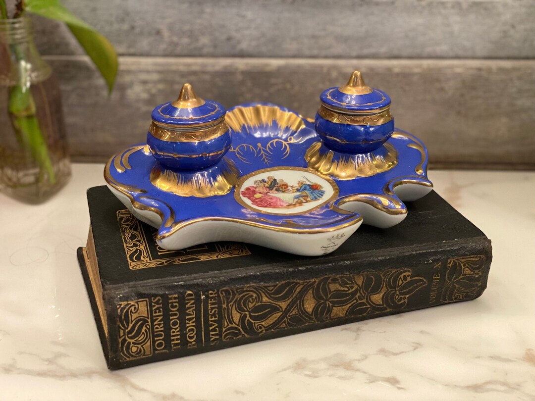 Vintage\antique Porcelain Double Inkwell | French Imperial Pointe a La ...